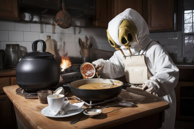 Alien Chef Preparing a Traditional Earth Breakfast of Pancakes and ...