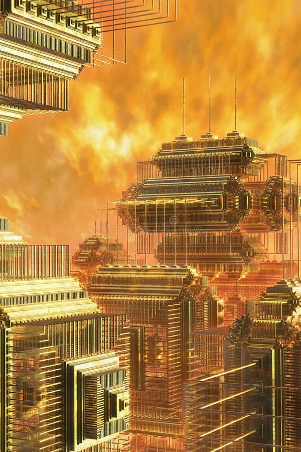 Alien City Ruins On Faraway Planet Stock Illustration - Illustration of ...