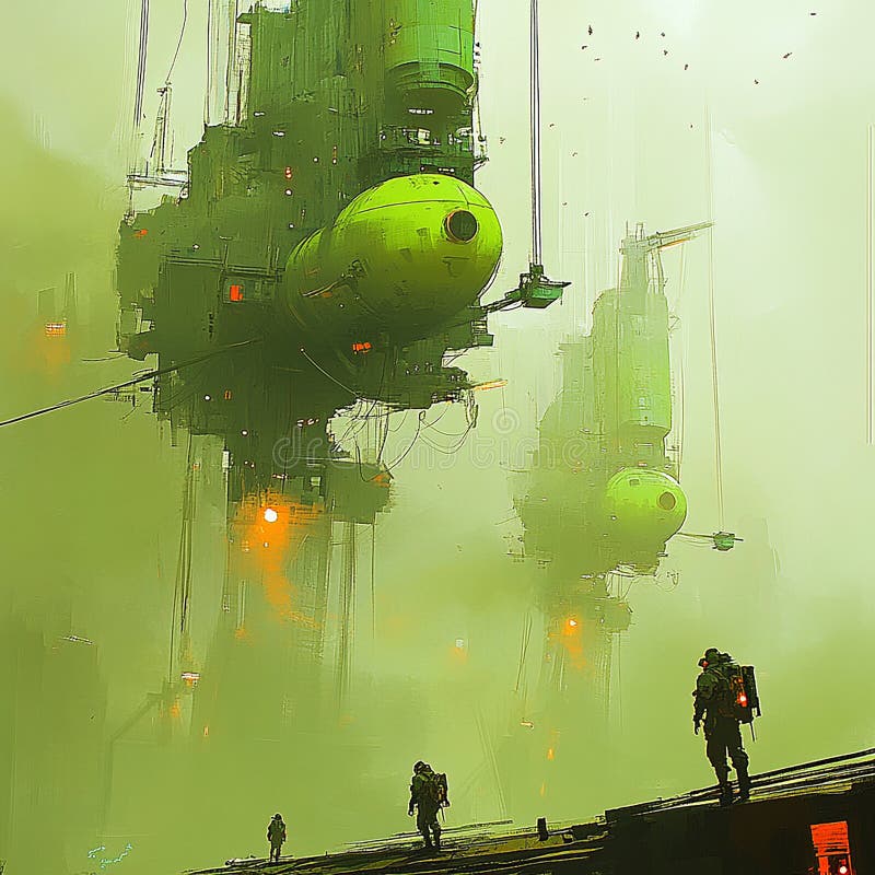 Alien City Built Entirely on Floating Platforms Stock Illustration ...