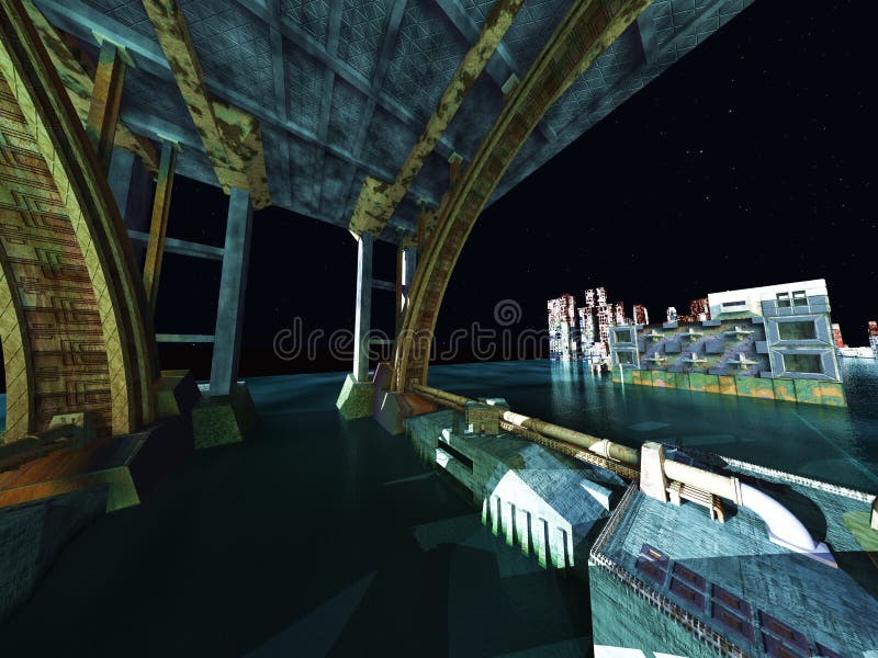 Alien City stock illustration. Illustration of moon, architecture ...