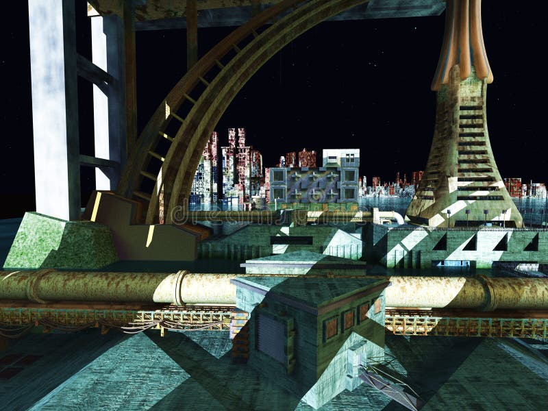 Alien City stock illustration. Illustration of reflections - 30067811