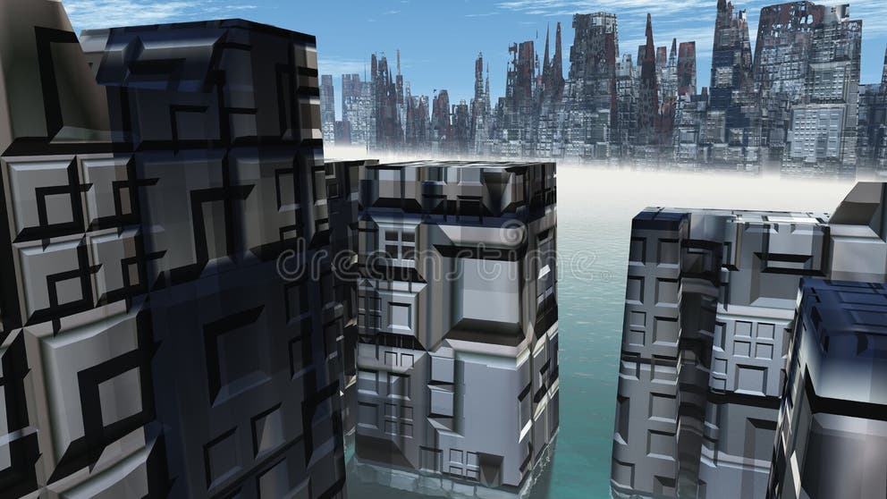 Alien City - Fantasy Urban Structures 3d Render Stock Illustration ...