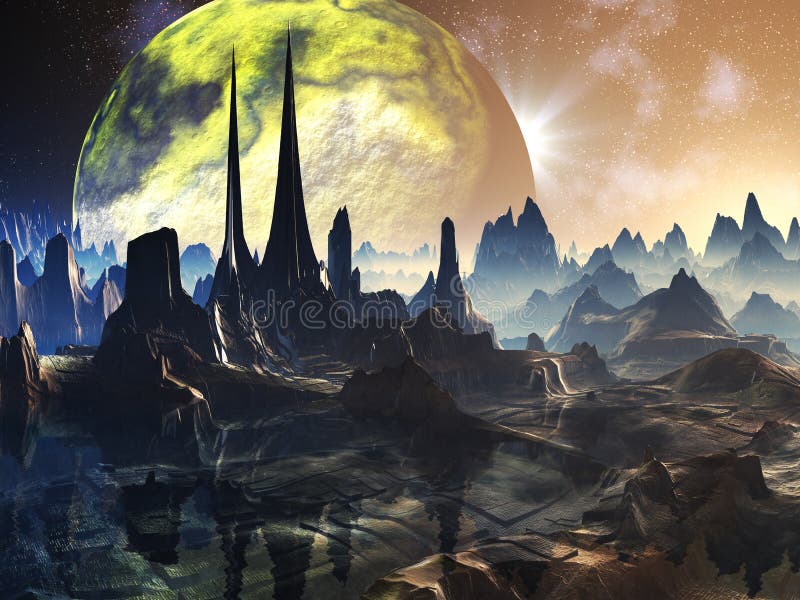 Alien City Ruins On Faraway Planet Stock Illustration - Illustration of ...