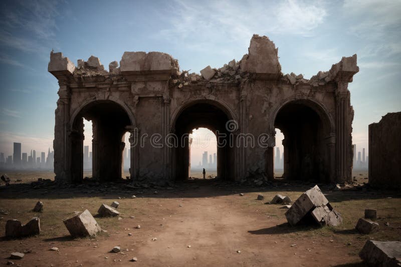 Alien City Ruins on Faraway Planet Stock Illustration - Illustration of ...