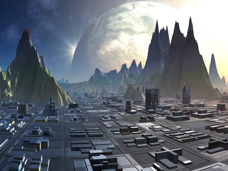 Alien City Skyline stock illustration. Illustration of mountain - 10289933