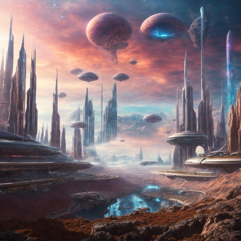 The Alien Cityscape on a Distant Planet Stock Illustration ...