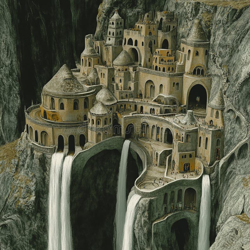 Alien Colony Built into the Cliffs of an Asteroid Stock Illustration ...