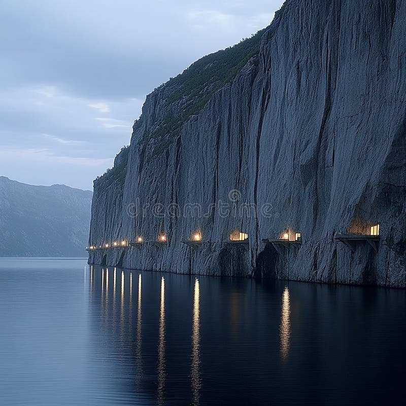 Alien Colony Built into the Cliffs of an Asteroid Stock Illustration ...