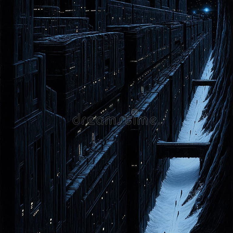 Alien Colony Built into the Cliffs of an Asteroid Stock Illustration ...