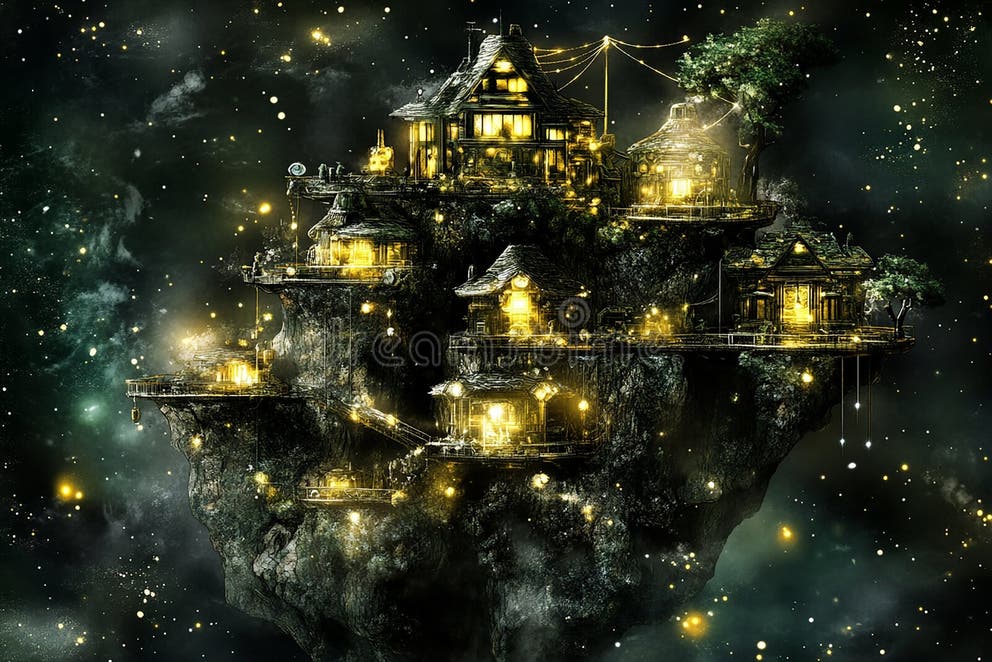 Alien Colony Built into the Cliffs of an Asteroid Stock Illustration ...