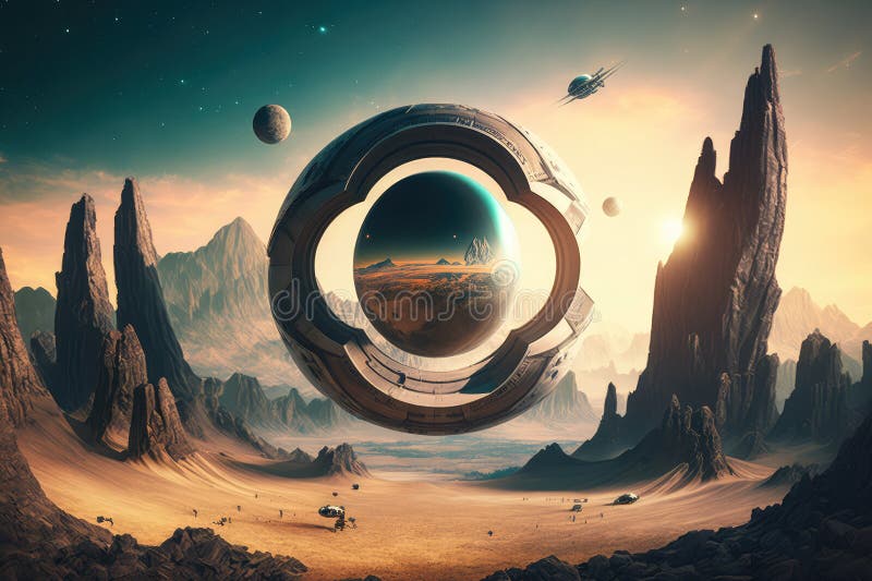 Alien Concept Spaceship Hovering Over a Mysterious Planet with a ...