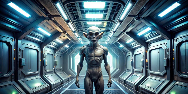 Alien in the Corridor of a Spaceship Creative AI Stock Illustration ...