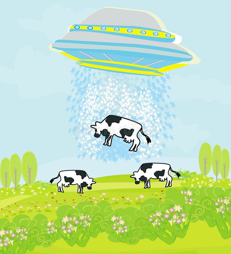 Cow Captured by UFO Cartoon Stock Vector - Illustration of spaceship ...