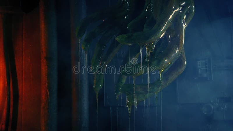 Alien Creature Drips Slime on Spaceship with Smoke Swirling Stock Video ...