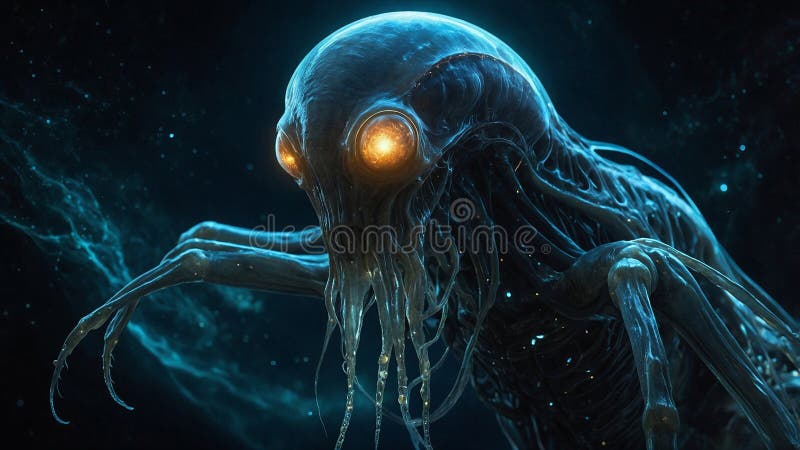 Alien Creature with Glowing Eyes in Deep Space, Horror Sci-fi Theme ...