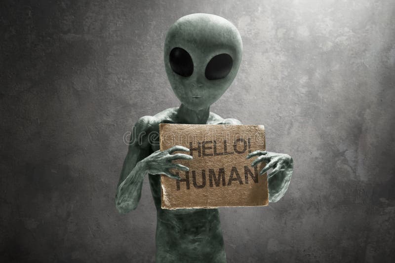 Alien Creature Hold Cardboard Sign Stock Photo - Image of earth ...