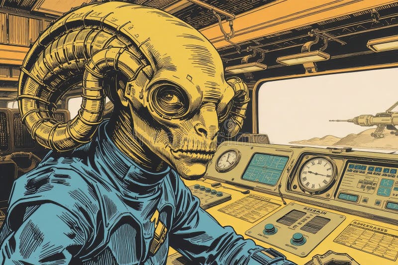 An Alien Creature Operates the Ship Console Inside the Spacecraft ...