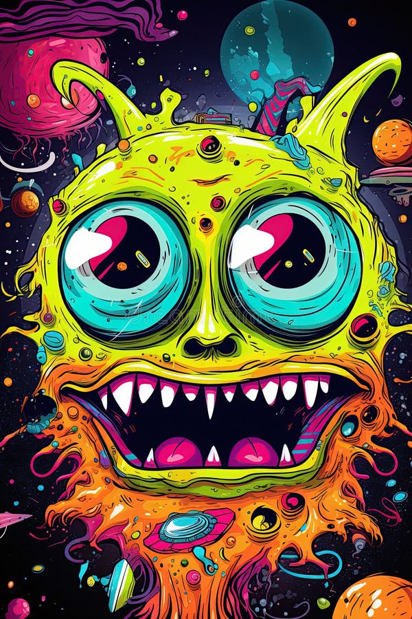 Alien Creature in Outer Space. Doodle Drawing in Style of Pop Art Stock ...