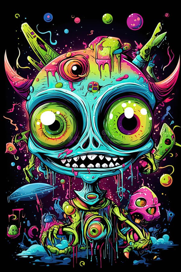 Alien Creature in Outer Space. Doodle Drawing in Style of Pop Art Stock ...