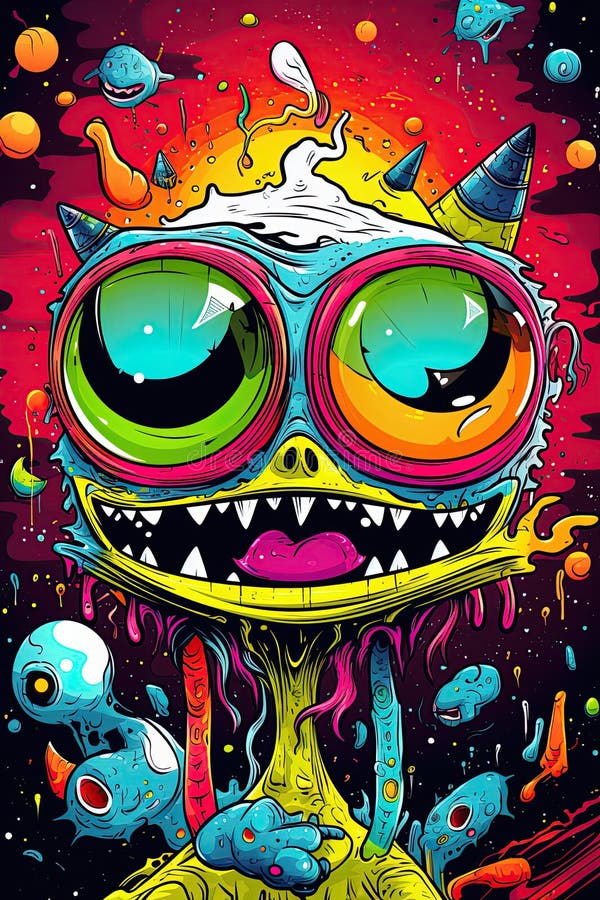 Alien Creature in Outer Space. Doodle Drawing in Style of Pop Art Stock ...