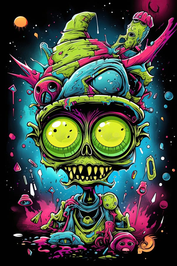 Alien Creature in Outer Space. Doodle Drawing in Style of Pop Art Stock ...