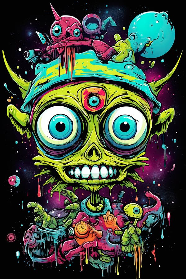 Alien Creature in Outer Space. Doodle Drawing in Style of Pop Art Stock ...