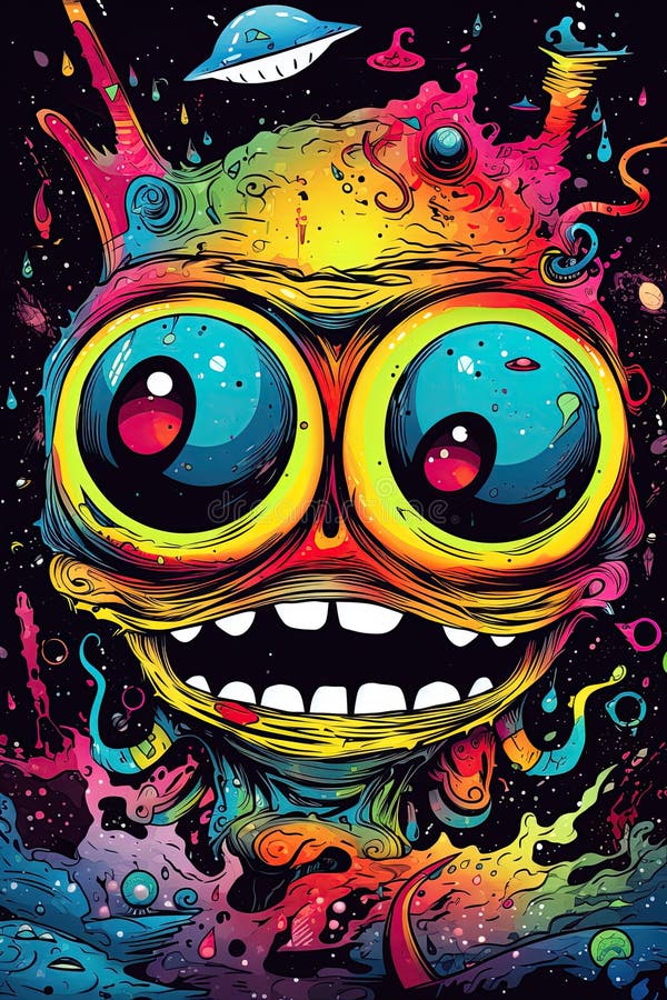 Alien Creature in Outer Space. Doodle Drawing in Style of Pop Art Stock ...