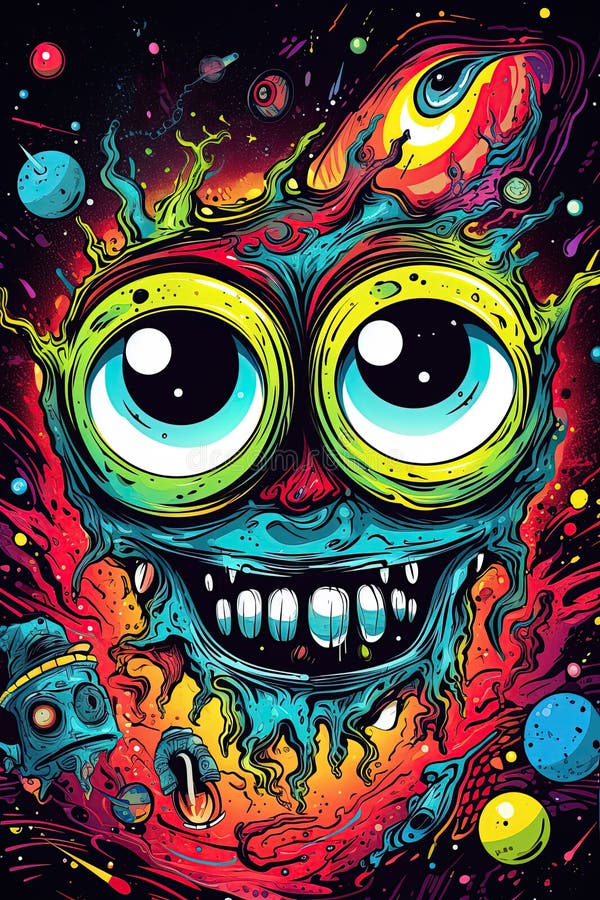 Alien Creature in Outer Space. Doodle Drawing in Style of Pop Art Stock ...