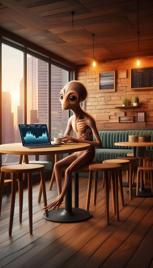 An Alien Creature Sitting in a Modern Room, Stock Illustration ...