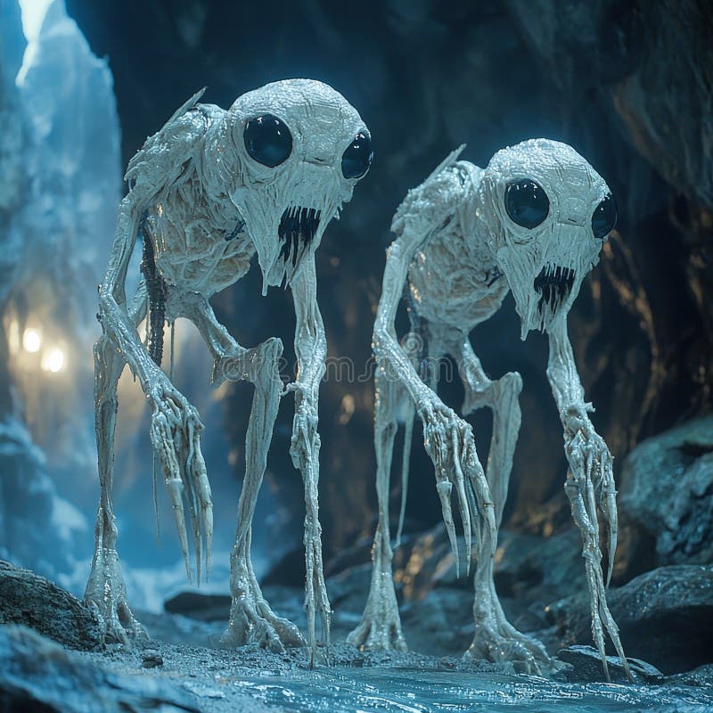 Alien Creatures in a Dark Cave Environment Stock Photo - Image of ...