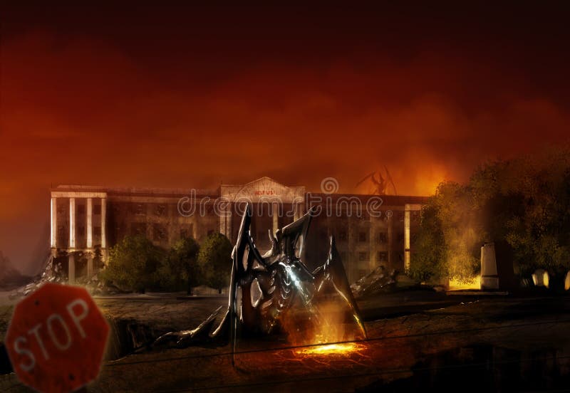 Alien Creatures Invading City Streets Stock Illustration - Illustration ...