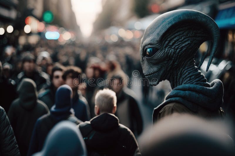 Alien and Crowd of People in the Street Generative AI Stock ...