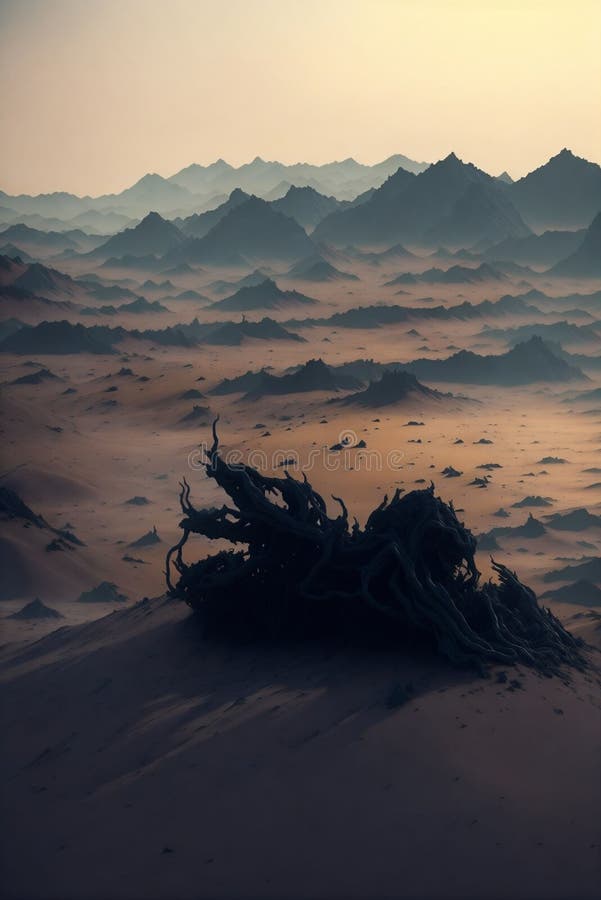 Alien Desert Landscape with Dark Rocky Mountains. AI-generated Stock ...