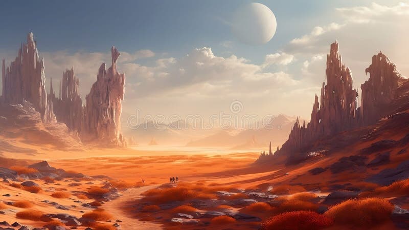 Alien Desert Landscape with Large Cliffs Against the Backdrop of a Sky ...