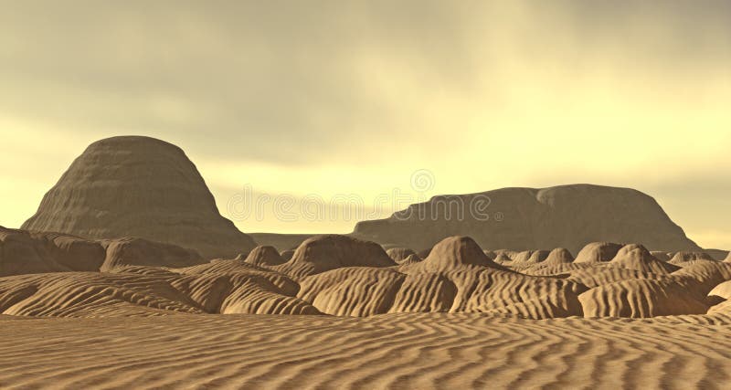 Alien Desert Landscape with Mountains Stock Illustration - Illustration ...