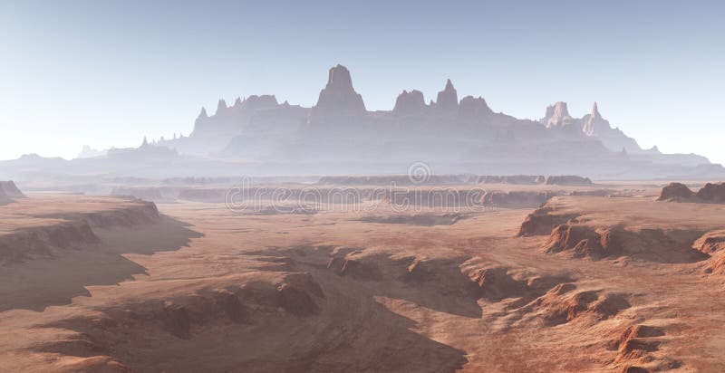 Alien Desert Planetary Landscape Stock Illustration - Illustration of ...