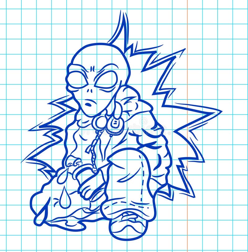 Alien Doodle Drawn on the Page Notebook. Vector Stock Vector ...