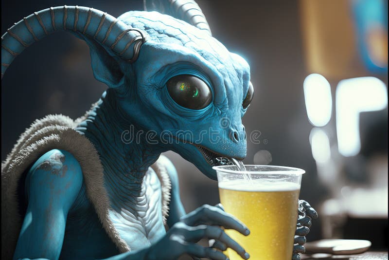 Alien Drinking a Beer Generative Ai Stock Illustration - Illustration ...