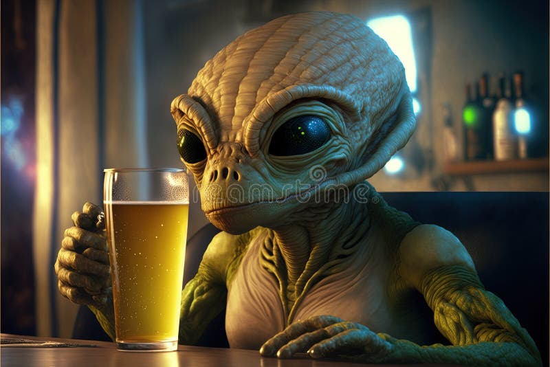 Alien Drinking a Beer Generative Ai Stock Illustration - Illustration ...