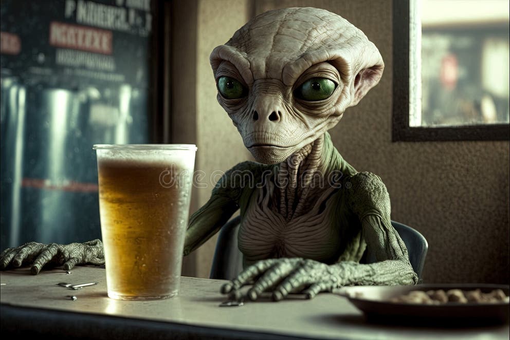 Alien Drinking a Beer Generative Ai Stock Illustration - Illustration ...