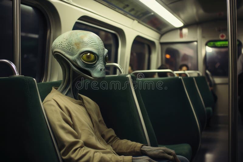 An Alien Driving with a Subway with Normal People Stock Illustration ...