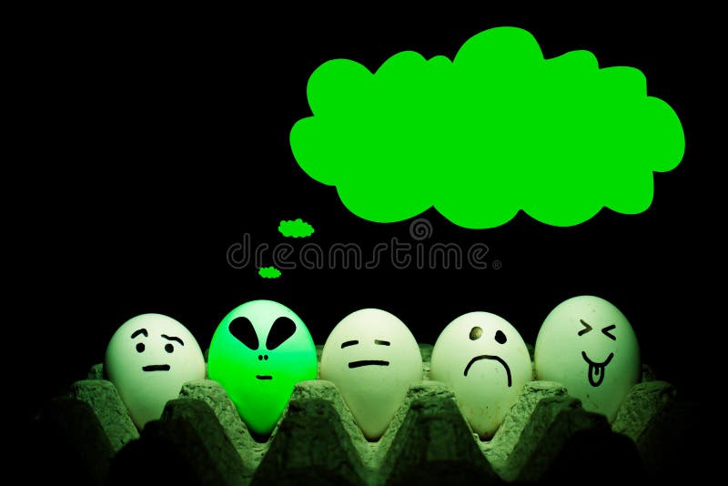 Alien Egg with Thought Cloud. Eggs in a Basket with a Green Alien Egg ...