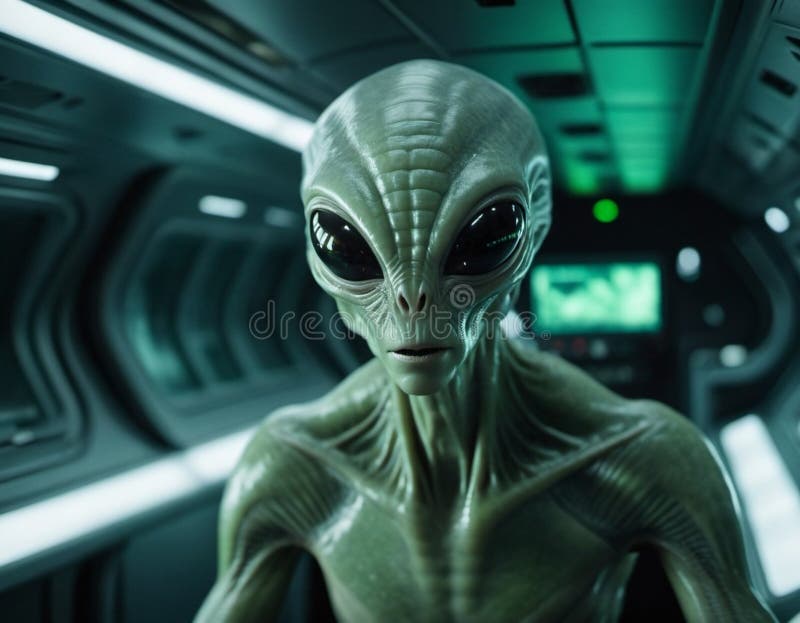 An Alien Encounter in the Void Aboard a Futuristic Spaceship during an ...