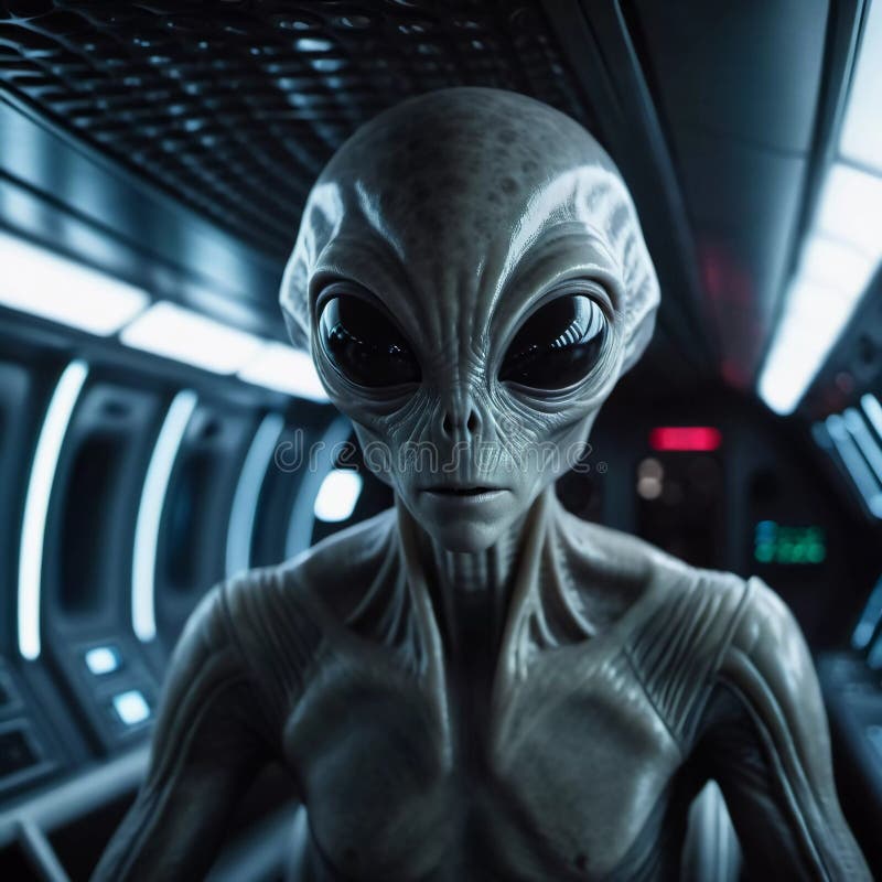 An Alien Encounter in the Void Aboard a Futuristic Spaceship during an ...