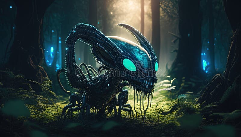 Alien Exploring Mystical Forest, Encountering Strange Flora and Fauna ...