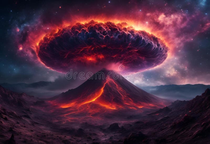 An Alien Explosion with the Sun Shining Brightly in the Sky Stock ...