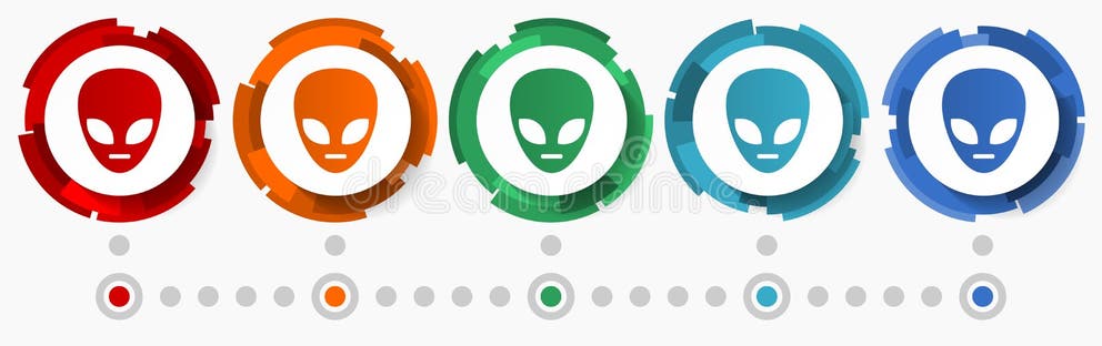 Alien Face Concept Vector Icon Set, Flat Design Pointers, Infographic ...