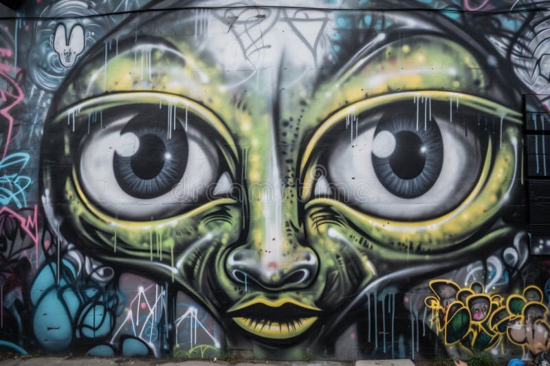 Alien Face with Graffiti Tags, Eyes and Mouth Stock Illustration ...