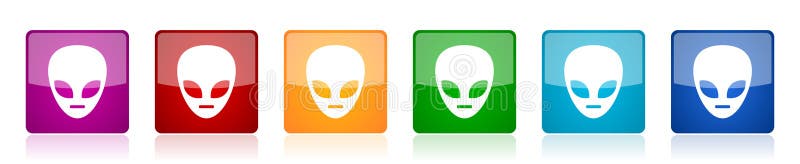 Alien Face Icon Set, Square Glossy Vector Buttons in 6 Colors Options ...