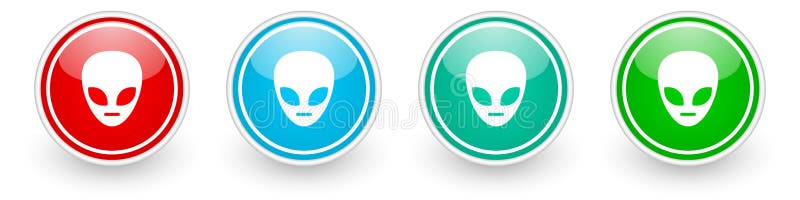 Alien Face Vector Icons, Colorful Glossy Buttons on White Stock Vector ...